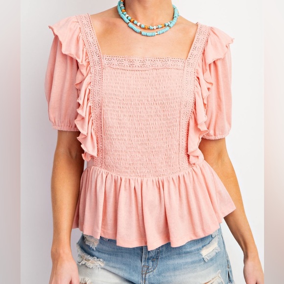 easel | Tops | Easel Pink Ruffle Smocked Top | Poshmark